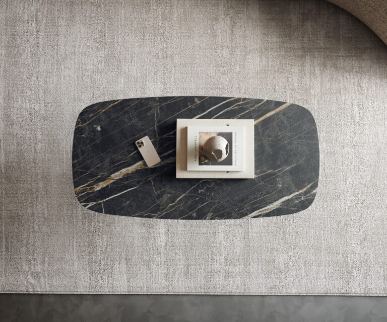 Dohányzóasztal Edge hajóformájú 100x50 cm Laminam® kerámia Noir Desir ...